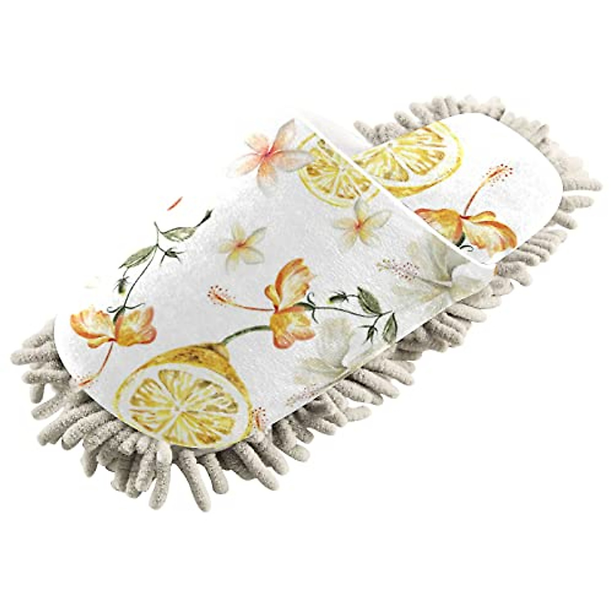 Tropical Flowers Lemons Mop Slippers Shoes Cover for Floor Cleaning Washable Hair Dirty Dust Cleaners Microfiber Mop Socks for House Office Kitchen