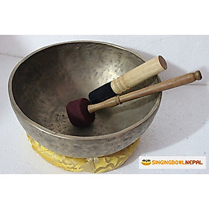 12" Old E Note Tibetan Singing Bowl, Meditation Bowl, Tibetan Bowls, Free Singing Bowl Silk Cushion, Striker and Drum Stick