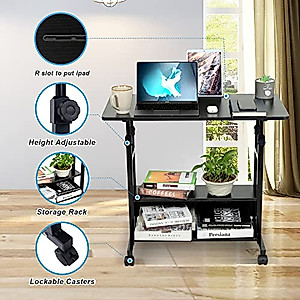 Home Office Desks Standing Adjustable Height Small Laptop Desk with Storage for Small Spaces Computer Table for Couch Bedrooms Mobile Rolling Portable Student Desk on Wheels Modern Uplift Black Desk
