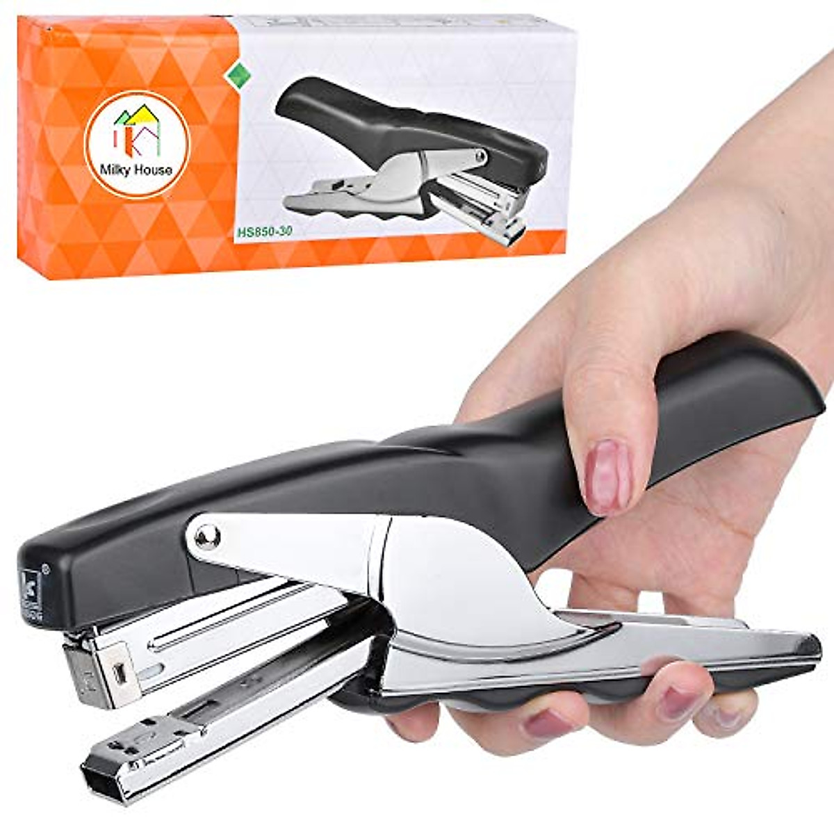 Plier Stapler, Heavy Duty Desk Staples 20 Sheets Paper Capacity Manual Stapler Save 60% Power, for Home School Supplies Portable Handheld Stapling Packaging Staple Gun for Warehouse Desk Office, Black