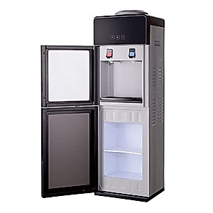 Water Cooler Dispenser Top Loading, Water Dispenser for 5 Gallon Bottle Hot & Cold Water Cooler Dispenser, Compressor Cooling, Water Cooler for Indoor Home Office Use with Storage Cabinet, Gray