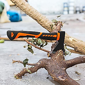 Camping Axe Hatchet Gardening Splitting Axe Forged Steel Wood Chopping Hatchet with Fiberglass Handle Anti-Slip Grip for Gardening, Camping, Hiking, Outdoor Survival (1 Pack (Length 16"))