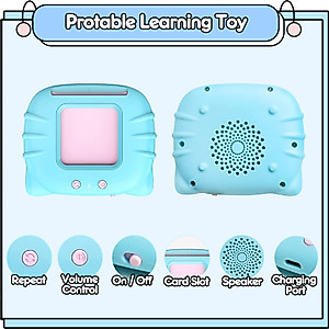 Toddler Flash Cards Learning Toys for 2 3 4 5 6 Year Old Reading Machine with 112 Pcs Flash Cards 224 Words Preschool Learning Activities for Toddlers Kids Birthday Gifts (Blue)