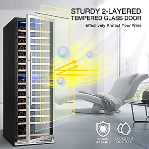 BODEGA Wine Cooler Refrigerator 24 Inch, 174 Bottle Dual Zone Wine Fridge with Double-Layer Tempered Glass Door and Temperature Memory Function,Built-in or Freestanding