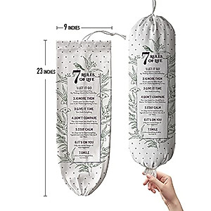 Hglian Inspirational Grocery Plastic Bag Holder Dispenser 7 Rules of Life Plastic Bag Organizer Canvas Shopping Trash bags Storage Container Motivational Quotes farmhouse Kitchen Décor Greenery