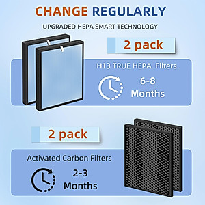 HSP001 True HEPA Filter Replacements Compatible with HATHASPACE Air Purifier Filters HSP001,4 in 2 H13 True HEPA Filter with Activated Carbon Pre-Filter,2 Combon Pack