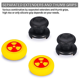 Playrealm FPS Thumbstick Extender & 3D Texture Rubber Silicone Grip Cover 2 Sets for Xbox Series X/S & Xbox One Controller(Radiation Yellow)