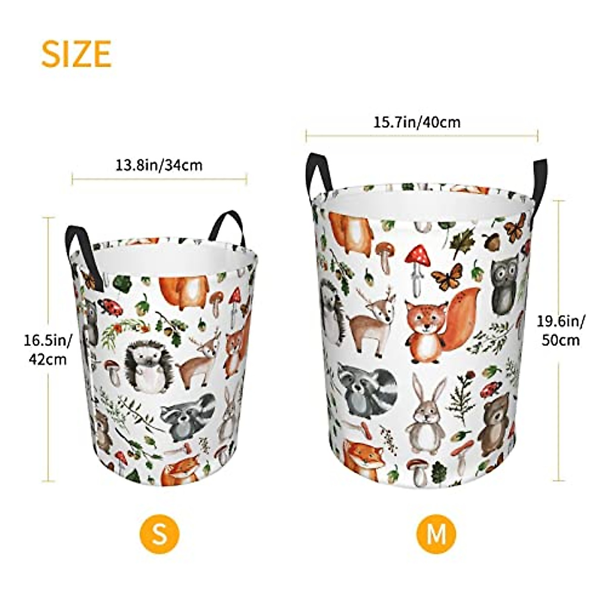 Woodland Animals Watercolor Bear Deer Squirrel Owl Mushroom Laundry Hamper With Handle Foldable Durable Laundry Basket Storage Bin Dirty Clothes Organizer Bag For Bedroom Bathroom Nursery