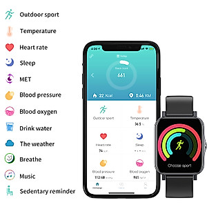 Smart Watch for Men Women, 1.7 inch Full Touch Screen Fitness Tracker with Heart Rate Monitor, Sleep Monitor IP68 Waterproof Activity Tracker Fitness Watch Compatible for Android Phone Black/Blue