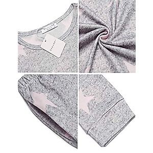 Ekouaer Womens Pajama Set Long Sleeve Sleepwear Star Print Nightwear Soft Pjs Lounge Sets with Pockets light Grey Pink Star Medium