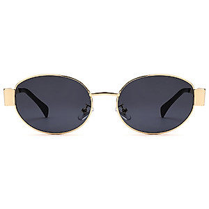 Hycredi Retro Oval Sunglasses for Women Men, Trendy Sun Glasses 90s Classic Metal Frame Shadess-Gold/Grey