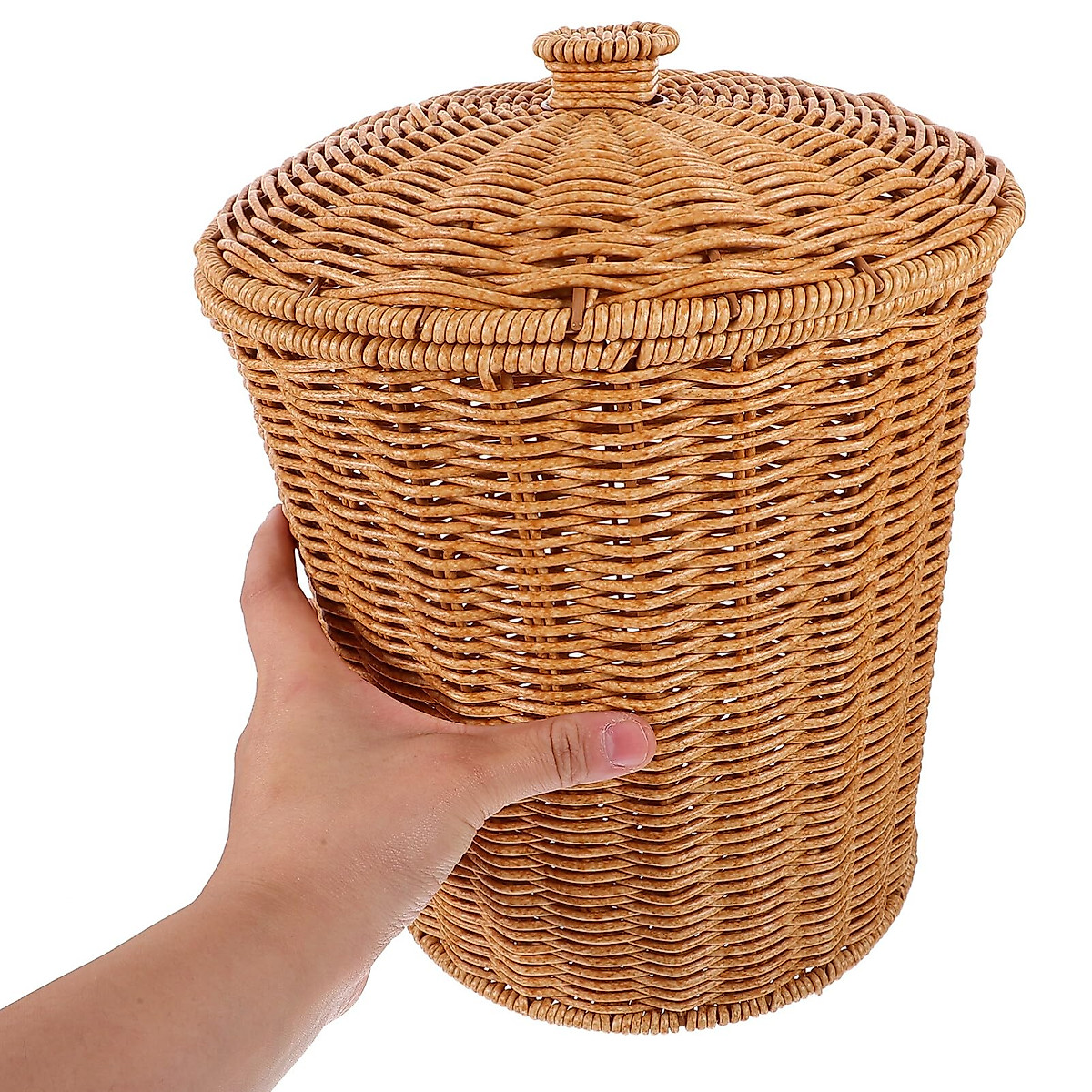 LIOOBO Round Rattan Storage Basket with Lid: Rattan Basket with Lid, Round Storage Basket for Home Organizer