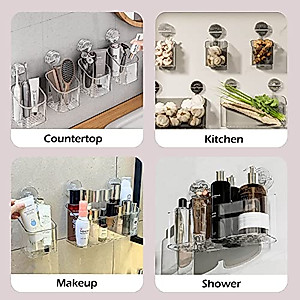 DEEIF Shower Caddy Suction Cup Clear Bathroom Shower Organizer Strong Suction Shower Shelves Storage Basket for Bathroom Inside Shower (Clear Basket + Toothbrush Holder)