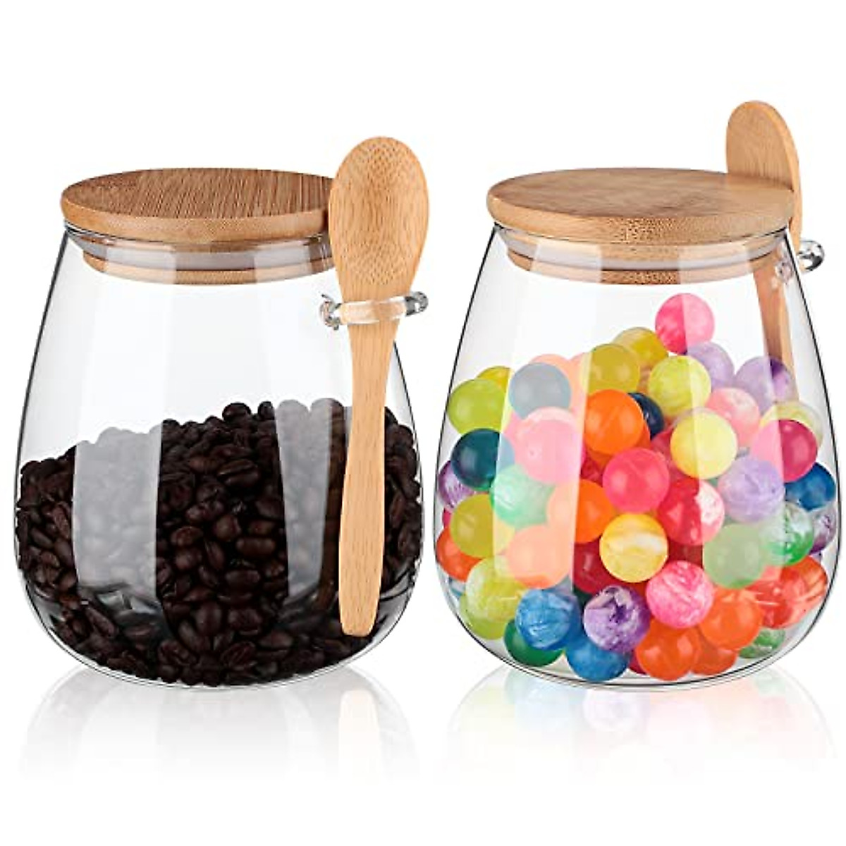 Hoolerry Set of 2 Airtight Glass Jars with Bamboo Lids and Spoons 34 oz Borosilicate Glass Canisters Overnight Oats Jar Storage Container for Kitchen Coffee Bean Tea Leaves Flour Sugar