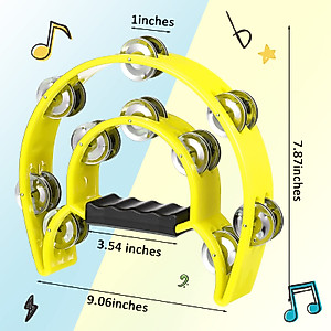 7 Pieces Double Row Tambourine Half Moon Musical Tambourine Plastic Tambourines Musical Instrument Handheld Tambourine Percussion Metal Jingles Hand Held Percussion Drum for Party Performance Concert