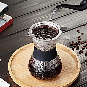 Pour over coffee maker,600ml/20oz Paperless Borosilicate Glass Carafe and Reusable Stainless Steel Permanent Filter,Manual Coffee Dripper Brewer with Protective Silicone Sleeve,Glass Coffee Pot