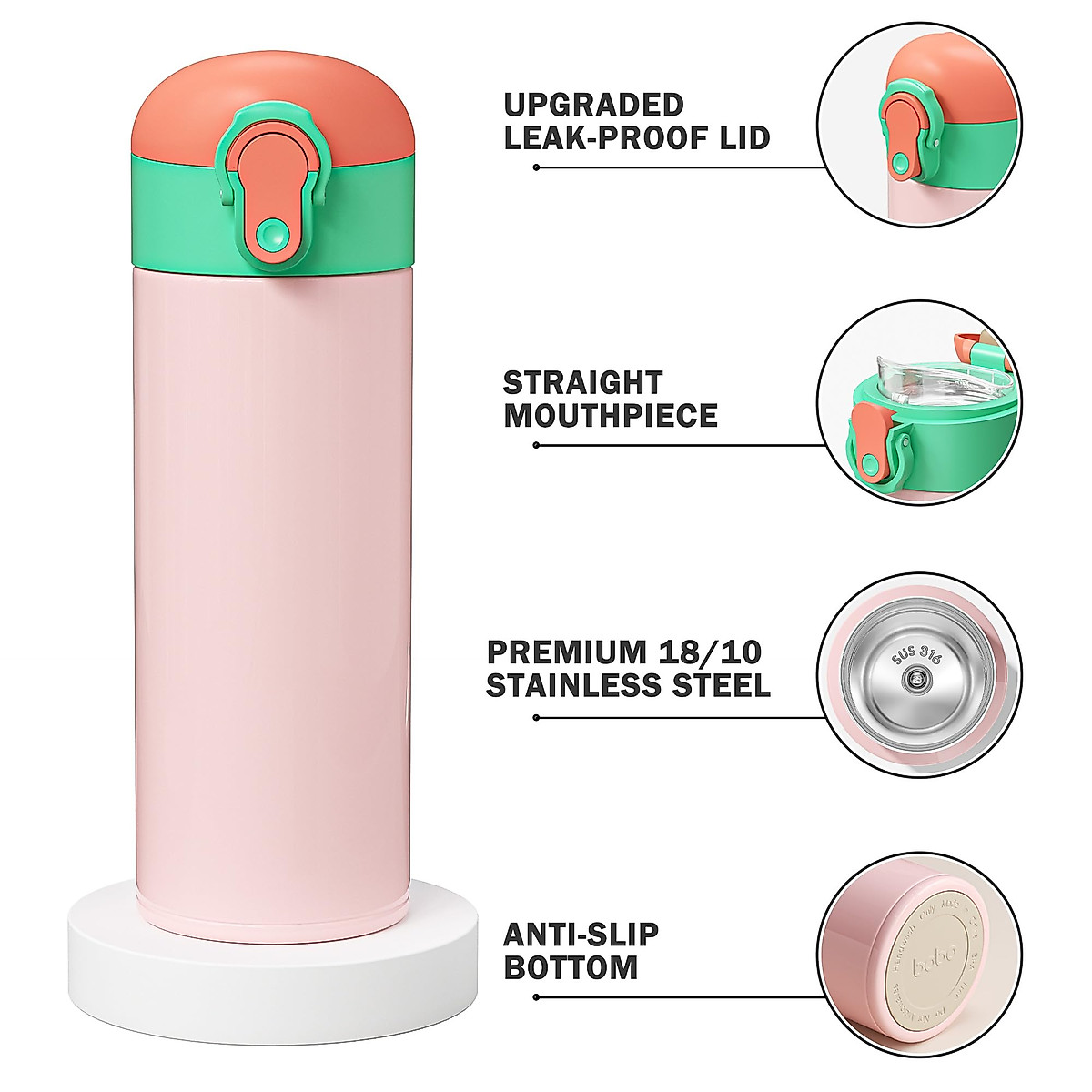 YOHKOH Mini Insulated Water Bottle Small Stainless Steel Thermos 10oz - Insulated Vacuum, Leak Proof, Keeps Drinks 12 Hrs Hot & 24 Hrs Cold - BPA-Free (1, Pink)