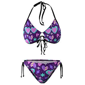 Vintage 80s 90s Style-26 Women's Bikinis Sets Halter String Triangle 2 Piece Sexy Swimsuit Bathing Suits M