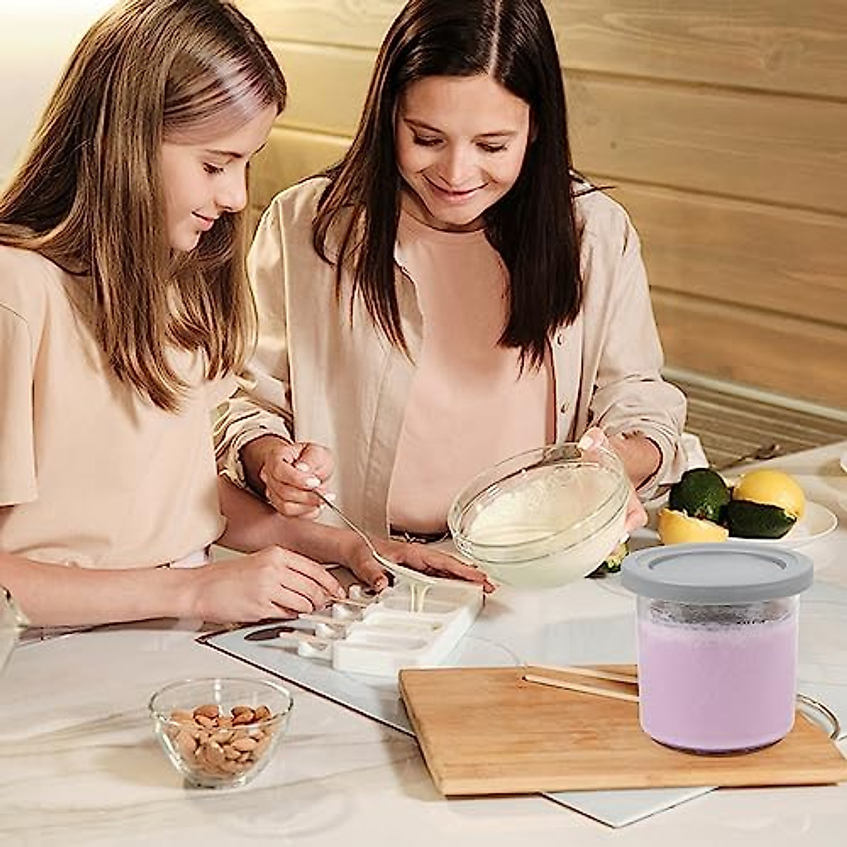 MIMLEN Containers, Replacement for Ninja Creami Pints And Lids Gray, Compatible with NC299AMZ NC301 NC300 Series