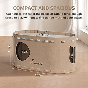 Hervimo Cat Beds for Indoor Cats, 2 in 1 Large Cat House, Foldable Cat Tunnel Enclosed Bed, Scratch Resistant Cat Bed Cave for Large Cats Up to 25lbs & Multiple Small Cats, Dark Camel