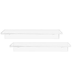 MyGift 12 Inch Clear Acrylic Floating Shelves for Wall Mounted Display Shelf, Set of 2