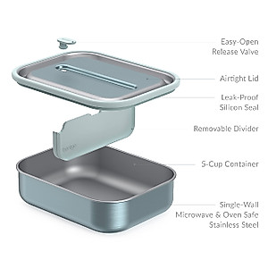 Bentgo MicroSteel Leak-Proof Lunch Box - Microwave-Safe, Oven-Safe, Bento-Style Container with Removable Divider, Airtight Lid, Sustainable Design, Odor & Stain Resistant (Aqua)