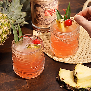 Viski Pacific Tiki Glasses Stackable Lowball DOF Tumblers, Tropical Cocktail and Bar Gifts for Rum and Whiskey, 12 Oz, Set of 2