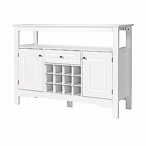 Giantex Buffet Sideboard Wood Storage Cabinet Kitchen Cupboard Dining Room Living Room Bar Furniture Console Table Pantry Credenza with Modular Wine Rack Open Shelf Drawer Cabinets, White
