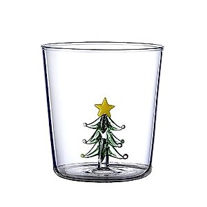 Ywmsfl 3D Drinking Glass Cup With Christmas Tree Figurine Inside Stemless Glass For Wine Water Milk Goblet-Drinking Glass Cup