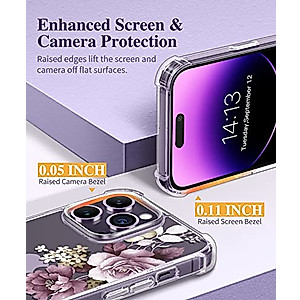 GVIEWIN Compatible with iPhone 14 Pro Case with Screen Protector & Camera Lens Protector, Floral Slim Shockproof Protective Hard PC+TPU Bumper Flower Women Cover, 6.1" 2022(Cherry Blossoms/Purple)