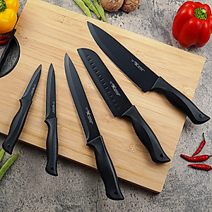 HUNTER Knife Set, Dishwasher Safe Kitchen Knife Set with Block, 24 Pcs Black Kitchen Knife Sets with Block Self Sharpening, 6 Steak Knives, Black