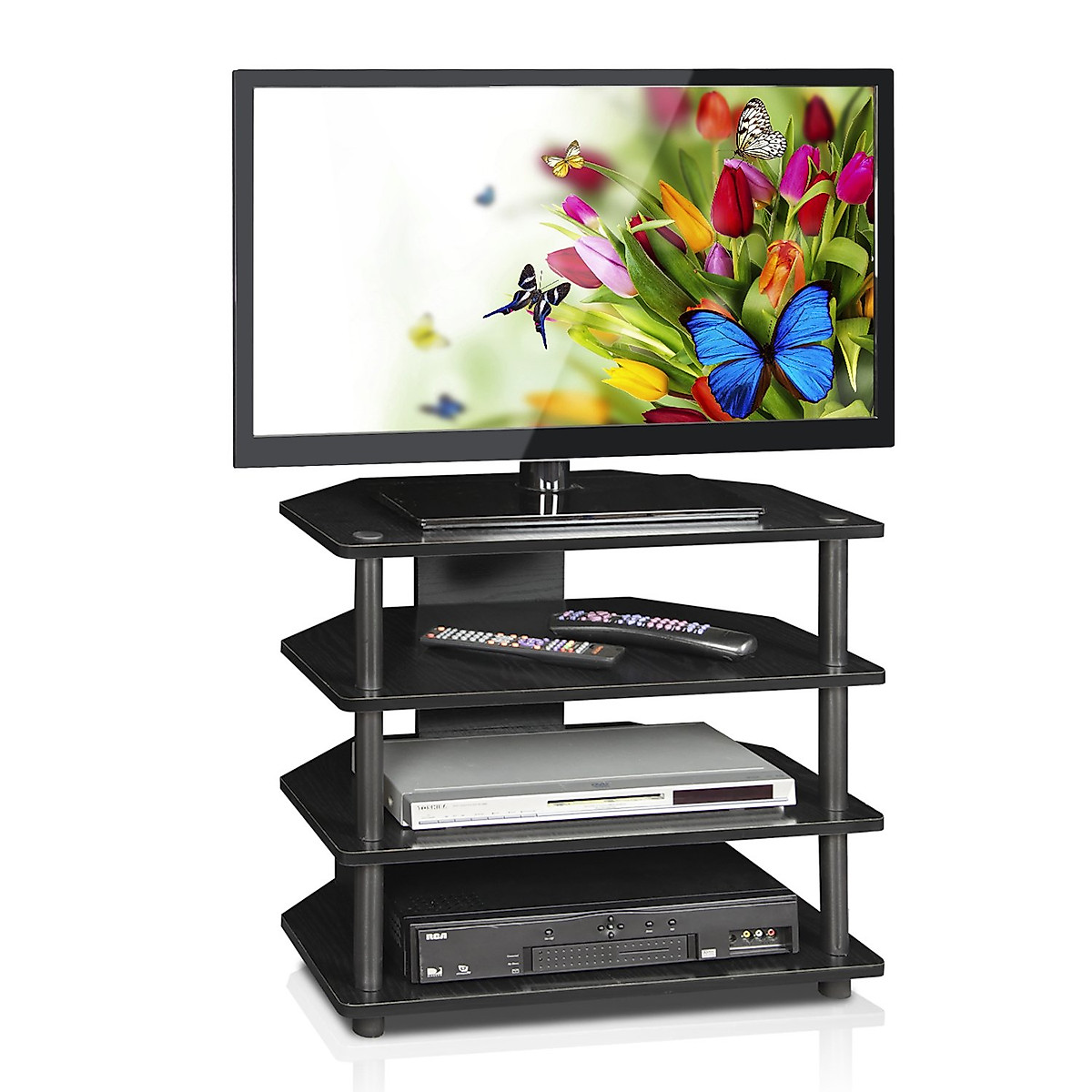 Furinno Turn-N-Tube Easy Assembly 4-Tier Petite Entertainment Center / TV Stand / TV Unit / TV Desk, Blackwood