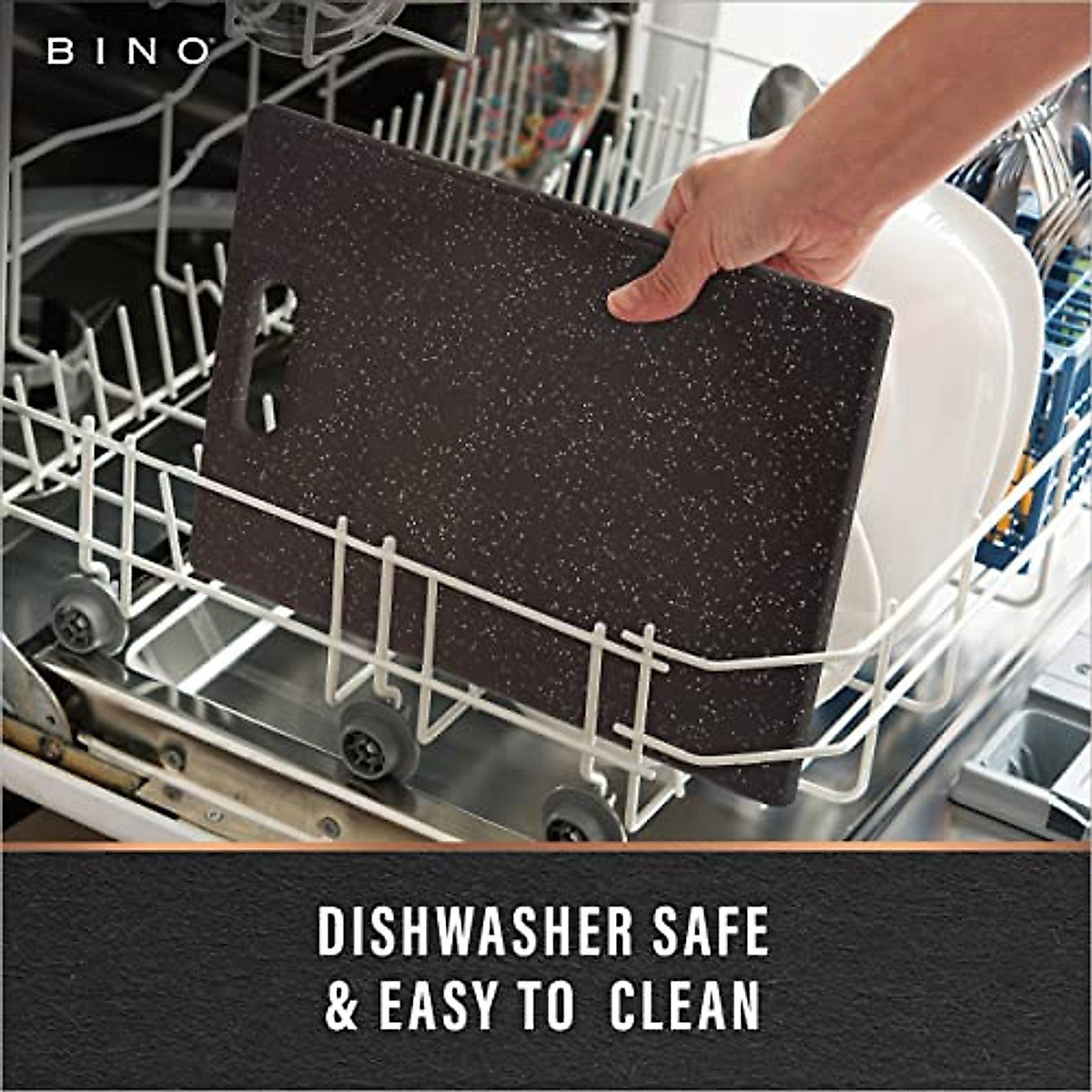 BINO Cutting Board - 3-Piece Chopping Boards | BPA-Free Plastic, Durable, Multipurpose, Dual-Sided, Dishwasher Safe, Easy to Clean | Charcuterie Accessories | Home & Kitchen Utensils