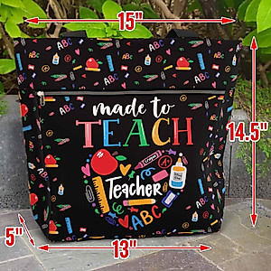 84hoods Large Tote Bag for Women Teacher. Aesthetic Shoulder Bag Gift for Teacher. Waterproof Work Grocery Bag 15 inch with Pockets and Zipper. Made to Teach.