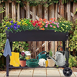 Fleecy day Raised Garden Planter Beds with Wheels Legs, Large Planters Box for Indoor Outdoor Plants,Metal Galvanized Elevated Rectangle Herb Planter Box for Vegetables Flower Patio 31.5" H