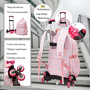YJMKOI Girls Rolling Backpack Set Trolley Backpack for Girls with Lunch Box Carry-on Luggage BookBag Kids School Bags with Wheels