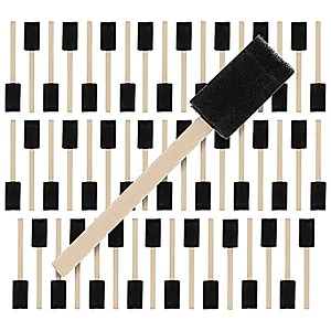 US Art Supply 1 inch Foam Sponge Wood Handle Paint Brush Set (Value Pack of 50) - Lightweight, Durable and Great for Acrylics, Stains, Varnishes, Crafts, Art