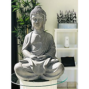 Kante 25.6" Lightweight Sitting Meditating Buddha Zen Indoor Outdoor Statue Natural Concrete