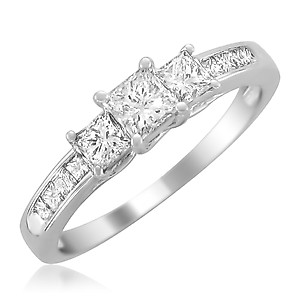 Beyond Brilliance 1.00 Carat Diamond, Prong-set, 14K White Gold Princess Cut Diamond Three Stone Ring (I-J, I1-I2) Natural Diamond Rings For Women | Gift Box Included