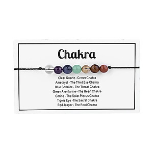 Multistyle Healing Crystal Stone Bead Bracelet with Meaningful Card Handmade Adjustable Wax Rope Yoga Amethyst Tigereye Chakra Bracelets for Women Men Meditation Relax Anxiety Jewelry-2