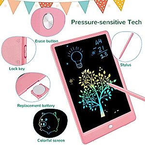 TEKFUN LCD Writing Tablet Doodle Board, 10inch Colorful Drawing Tablet Writing Pad, Girls Gifts Toys for 3 4 5 6 7 Year Old Girls Boys (Pink)