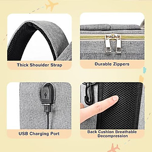 Xexxvre Diaper Bag Backpack, Multifunction Travel Back Pack Maternity Baby Changing Bags, Baby Bags for Boys Girls, Large Capacity, Waterproof and Stylish, Gray