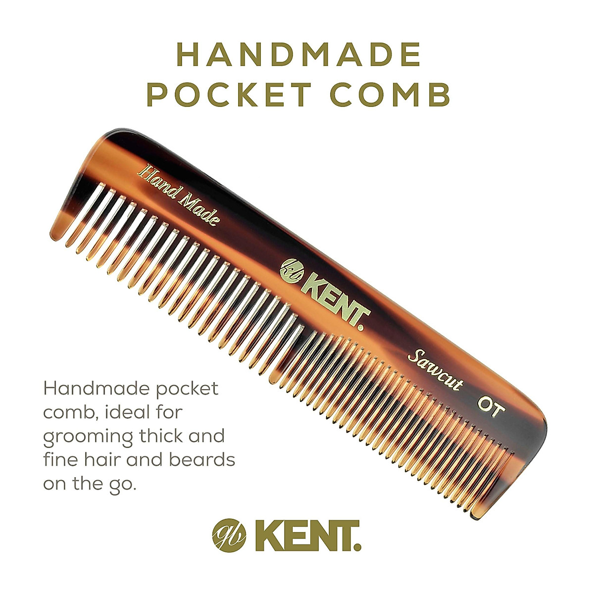 Kent A OT Double Tooth Hair Pocket Comb, Small Fine / Wide Tooth Comb For Hair, Beard and Mustache, Coarse / Fine Hair Grooming Comb for Men, Women and Kids. Saw Cut Hand Polished. Handmade in England