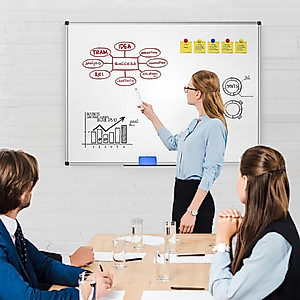 SunyesYoon Magnetic Dry Erase Whiteboard 48 x 36 Inch - 4 x 3 Large White Board, Silver Aluminum Frame Wall-Mounted, Magnetic Eraser, 2 Pen, Detachable Marker Tray, 6 Magnets for Office, School