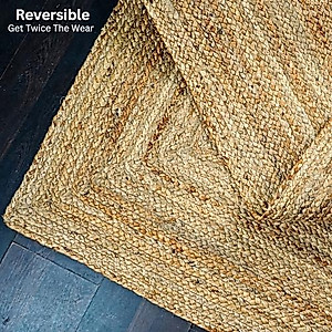 Homespice George Natural Jute Rug 4x6', Beautifully Hand Braided Farmhouse Rug in Rustic Burlap Style, Reversible, and Durable Braided Rug
