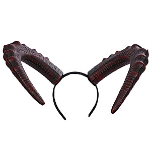L'VOW Gothic Demon Horn Headband Realistic Long Devil Horn Headpiece for Halloween Costume Cosplay (Red)