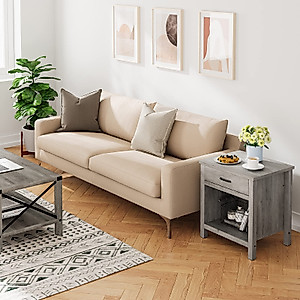 GAOMON Rustic Grey Nightstands Set of 2, Farmhouse End Table Beside Table with Storage Drawer, Modern Night Stand for Bedroom, Wood Side Table for Living Room, College Dorm