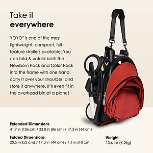 BABYZEN YOYO2 Stroller & 0+ Newborn Pack - Includes White Frame, Red 6+ Color Pack & Red 0+ Newborn Pack - Suitable for Children Up to 48.5 Pounds