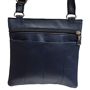 MARSHAL Ladies Genuine Leather Multi-Pocket Shoulder Bag Purse for Womens Colors!!! (Blue)