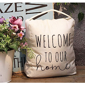 Welcome to Our Home Door Stop with Handle|Decorative Weighted Fabric Door Stopper for Bedroom,Living Room and Exterior Doors